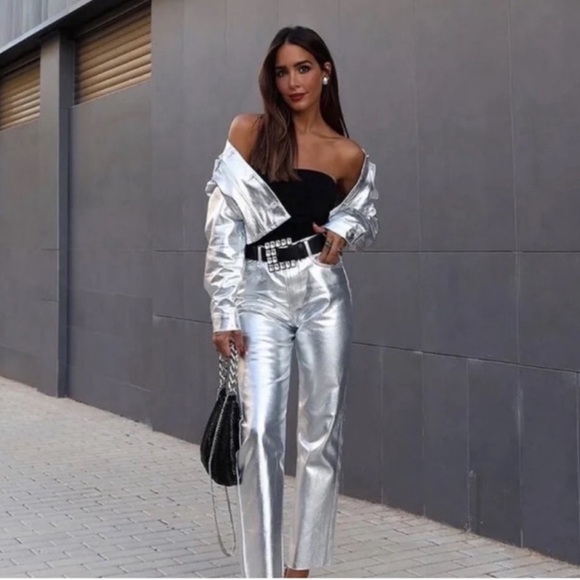 Zara | Jackets & Coats | Zara Metallic Cropped Jacket | Poshmark